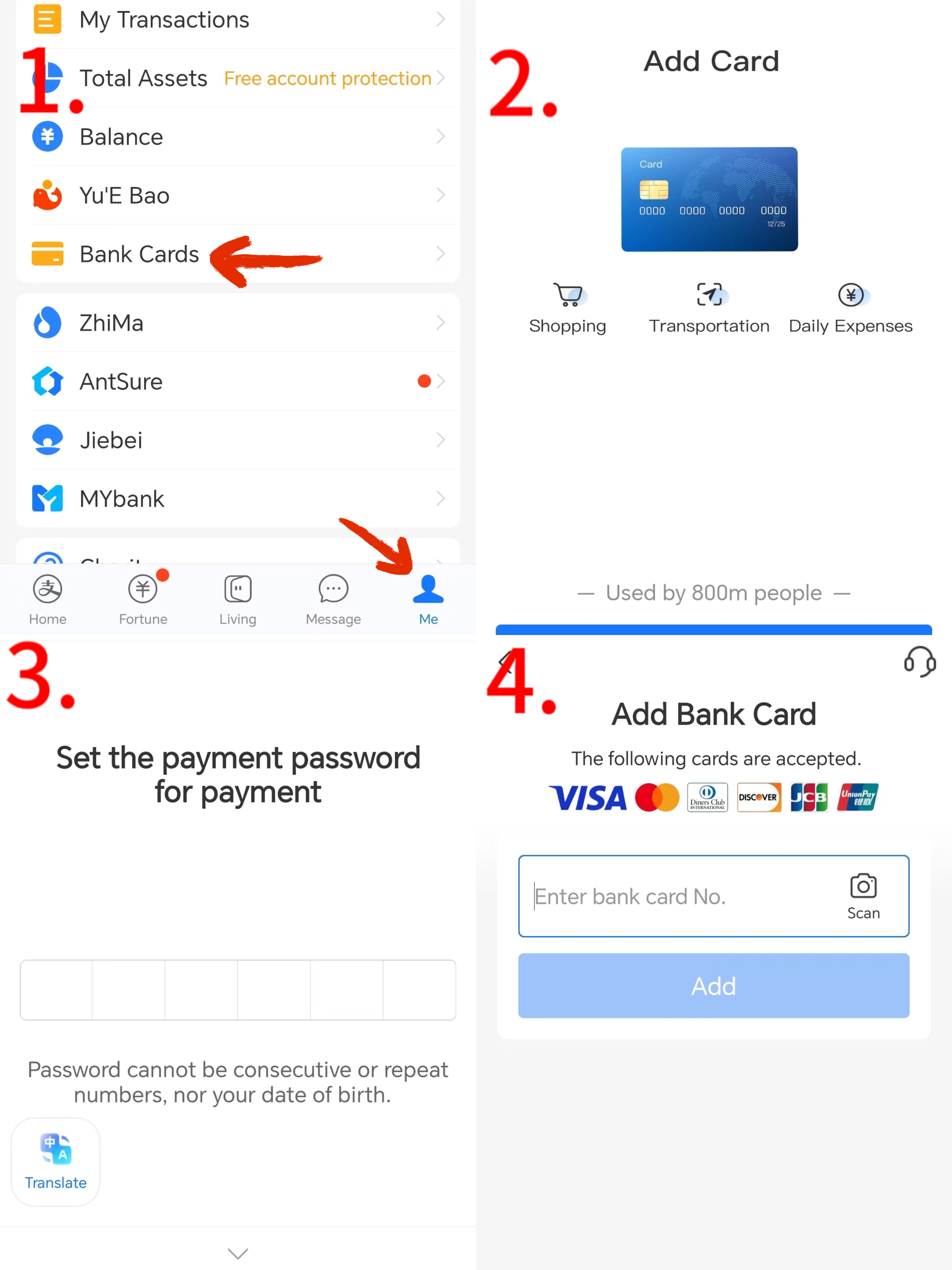 How to Use Credit Card to Pay via Alipay？