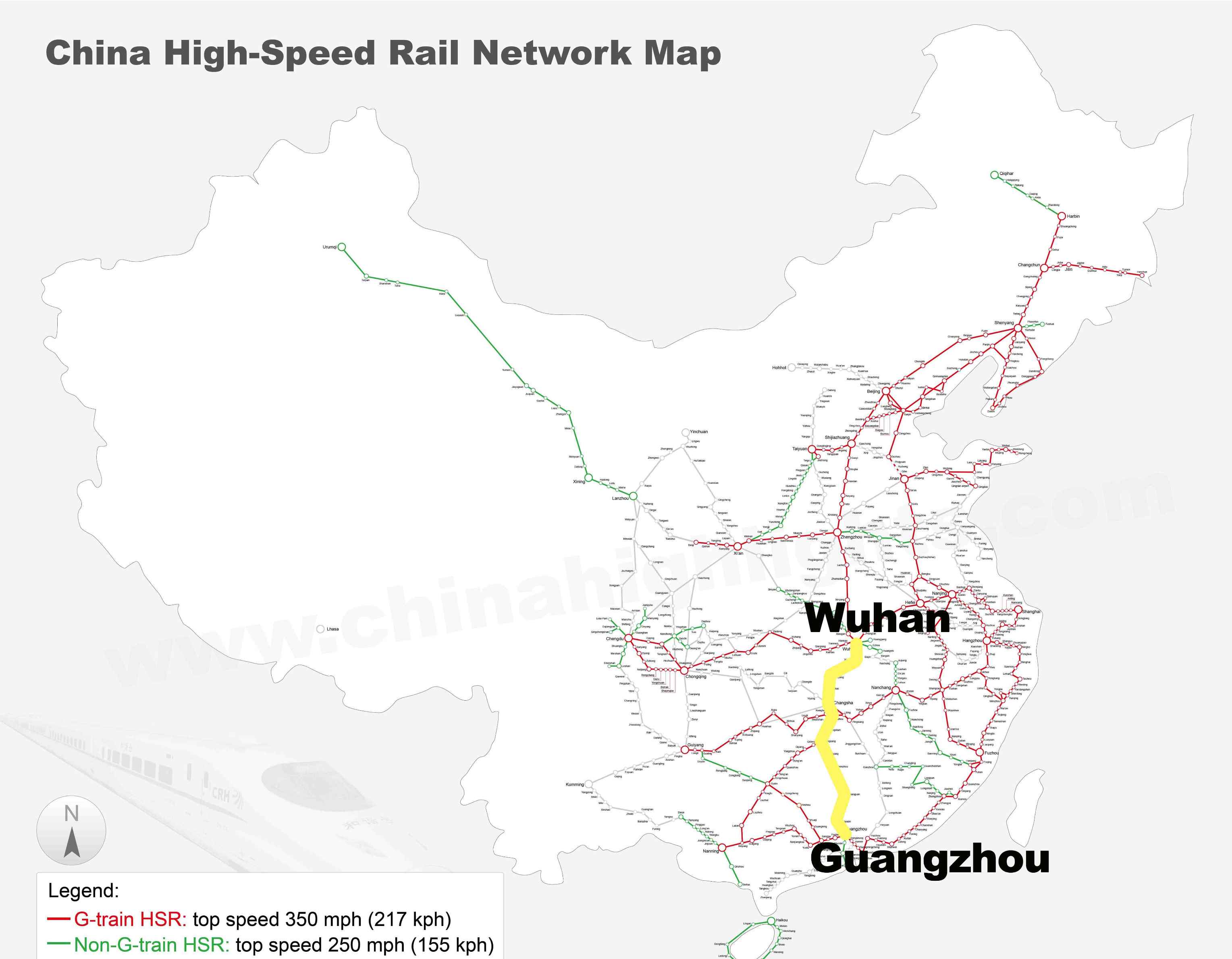 High-Speed Trains between Guangzhou and Wuhan: Distance, Timetables ...